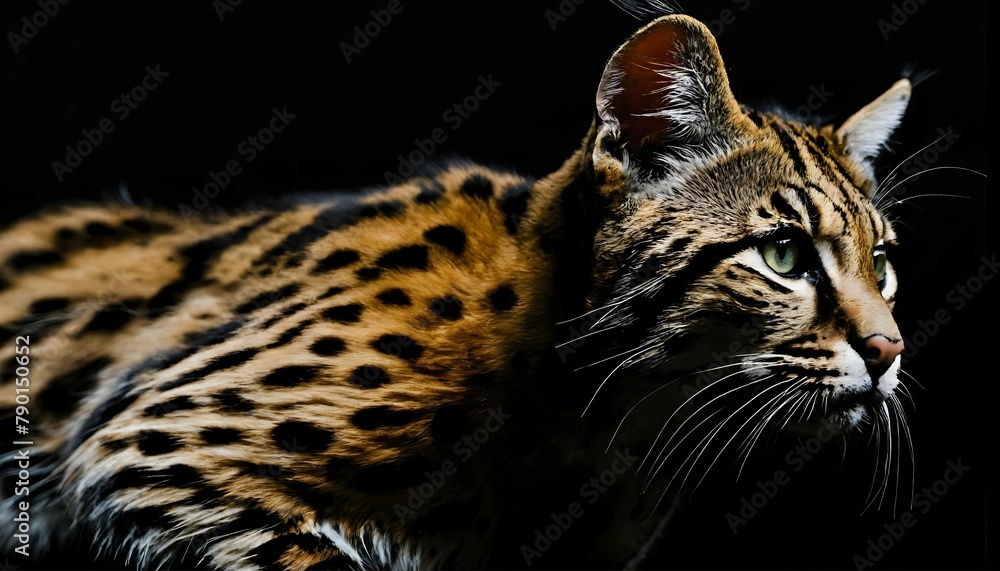 wildcat in a ready-to-pounce stance with a black background Stock ...