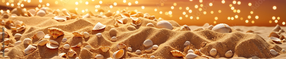A sandy beach with a large amount of shells scattered across the sand ...