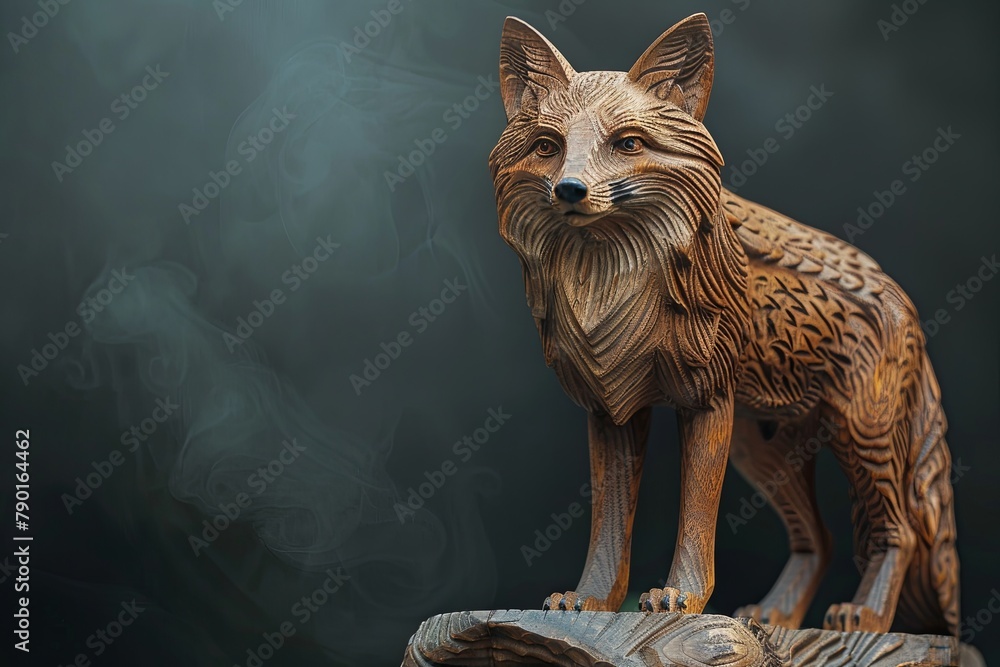 Lifelike wooden fox sculpture with majestic presence and detailed ...
