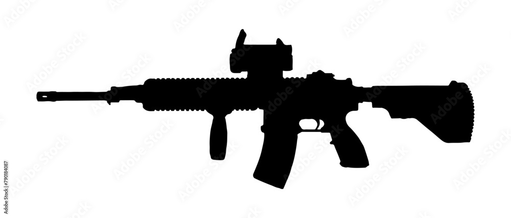 Ar 15 assault rifle silhouette vector illustration on white background. Black assault rifle ...