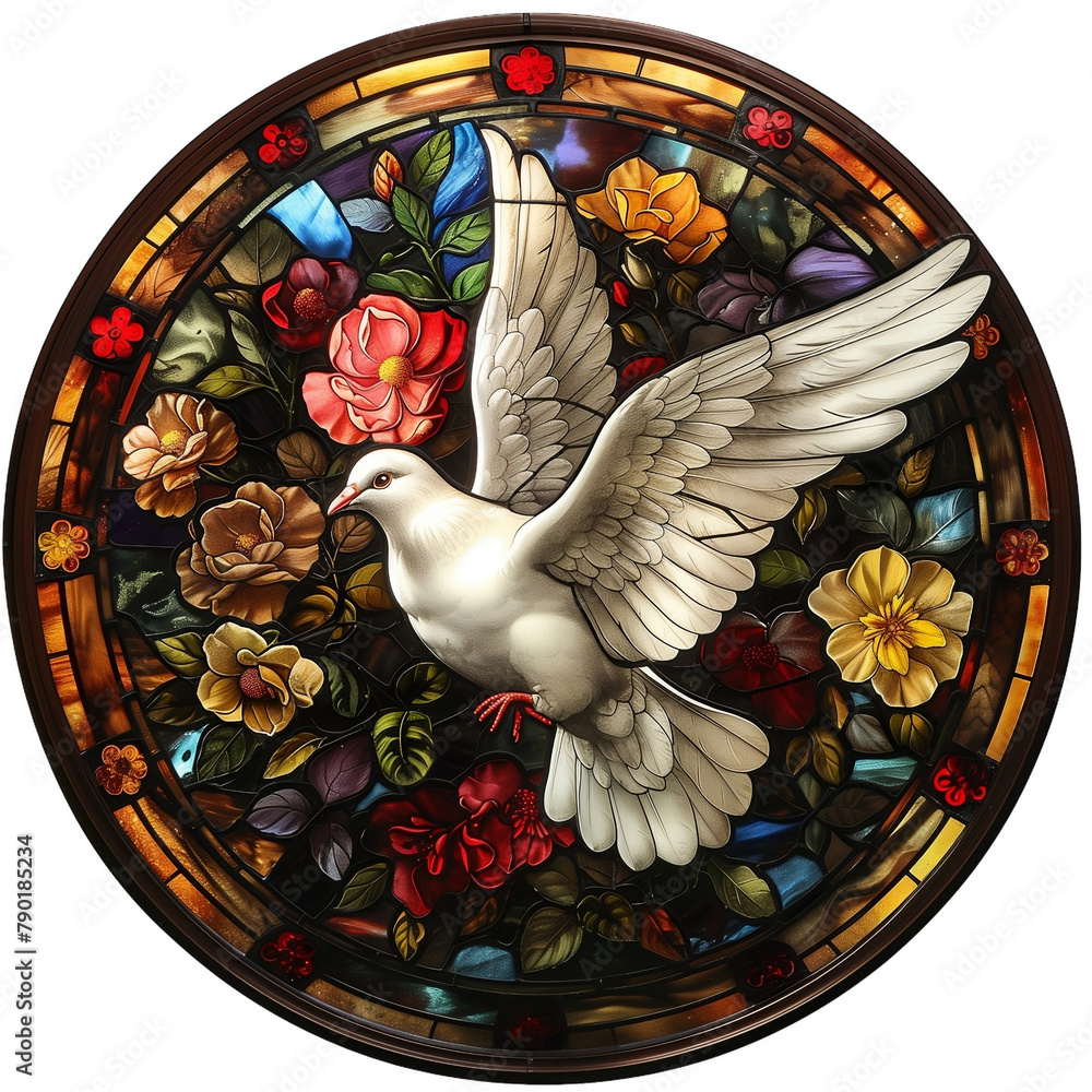 A stained glass window with a Holy Spirit dove for the Catholic ...