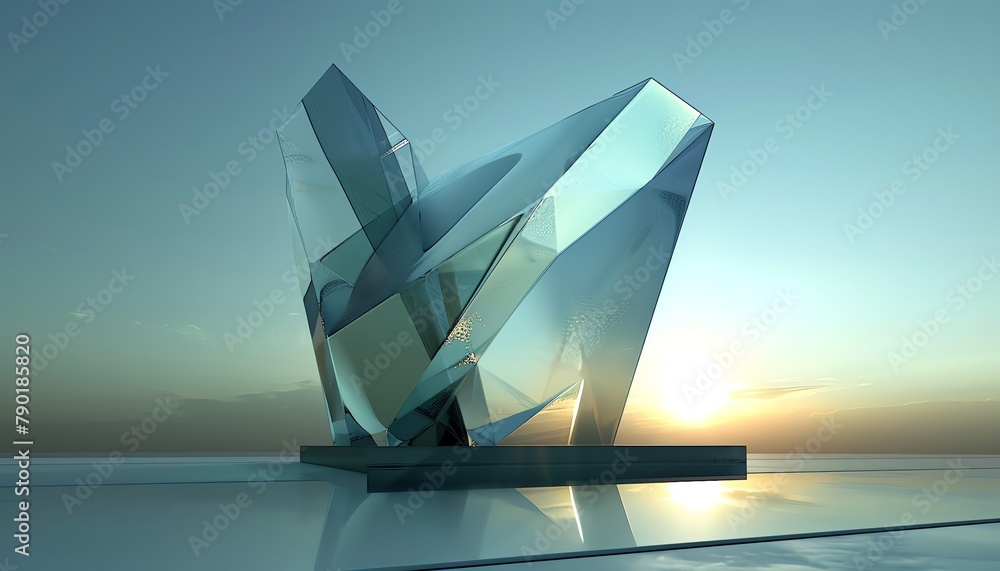 Craft a stylized interpretation of a glass sculpture seen from a ...