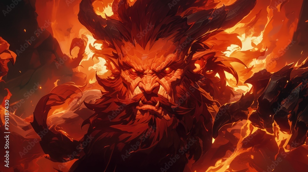 The devil with a red beard full of fiery humor appears as a burning ...