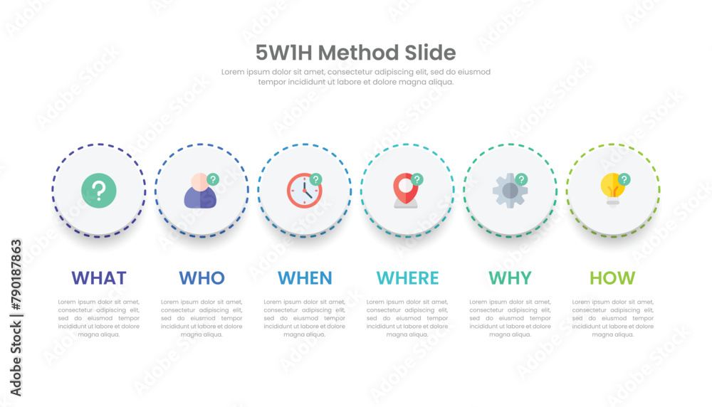 5W1H method analysis infographic template design. Stock Vector | Adobe Stock