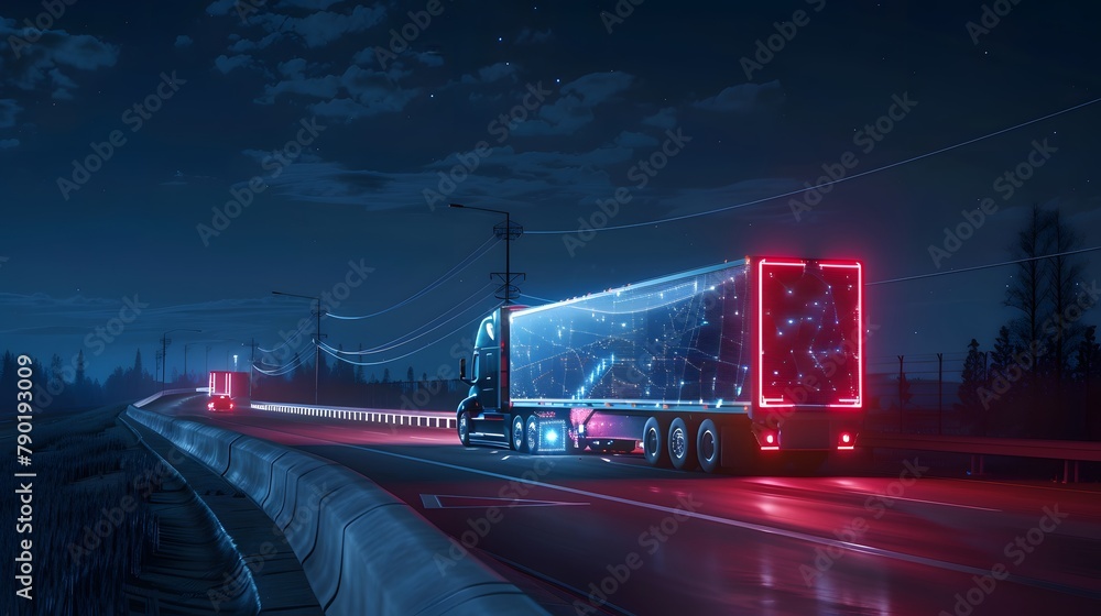 Futuristic Technology Concept: Autonomous Semi Truck with Cargo Trailer ...