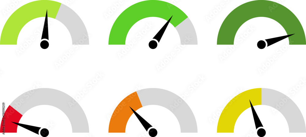 Dashboard colorful speedometer icons set. Tachometer icon isolated ...