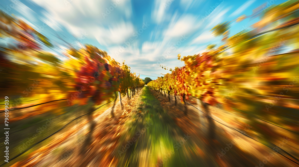 Mesmerizing blurred vista of an autumn setting in the vineyard with ...