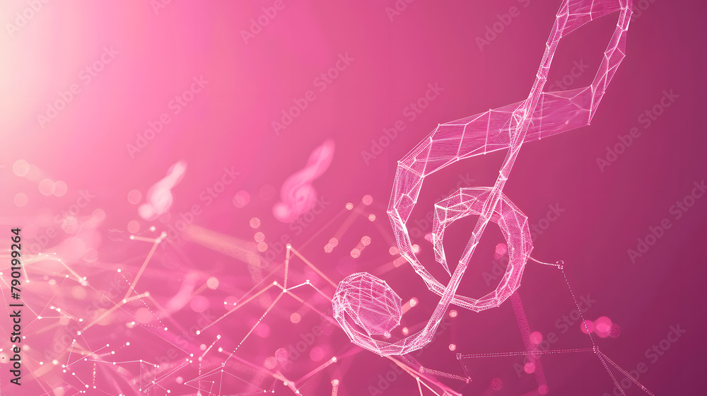 Music note concept made of low poly wireframe on a pink background ...
