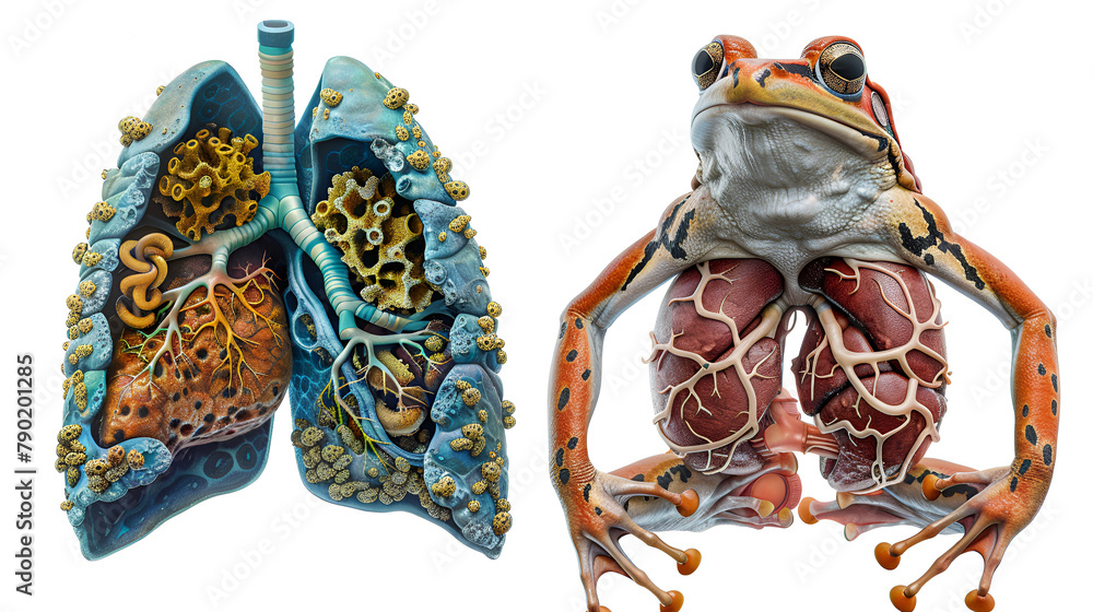 "Scientific Illustration of Frog Respiration: Contrasting Lungs and ...