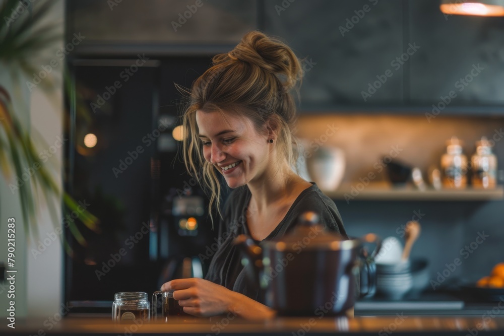 Intimate moment captures a woman in thoughtful repose in a modern ...
