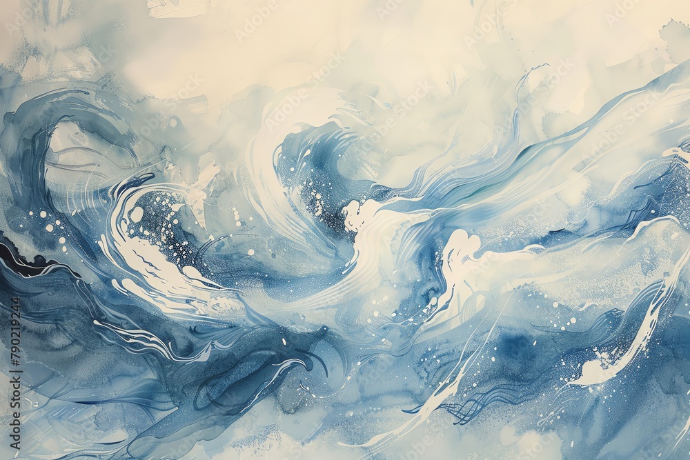 Breezy wind, swirls and gusts, watercolor, soft blues and whites ...