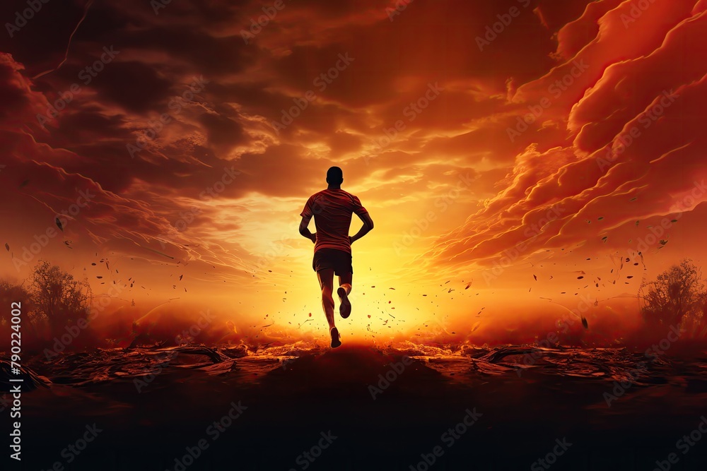 Dynamic image of a runners silhouette against a vivid sunrise ...