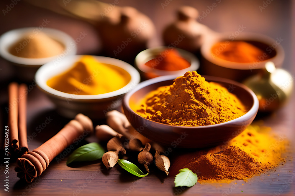 Indian Garam Masala, Haldi Powder, Indian spices, turmeric, Selective ...