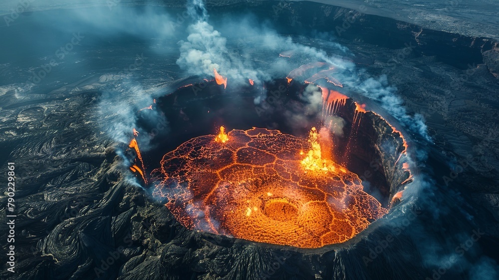 a wonderful landscape of a volcano about to erupt from a bird's eye ...