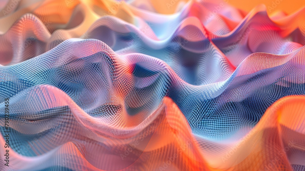 Unique 3D mesh wave art piece features gradient colors, adding a ...