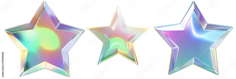 set of different holographic star shapes, each shimmering with unique ...