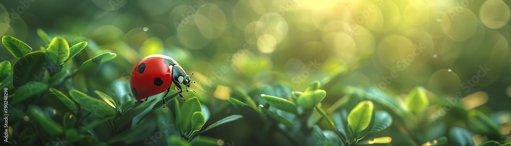 From a distance, the ladybug appears as a bright red dot against the ...