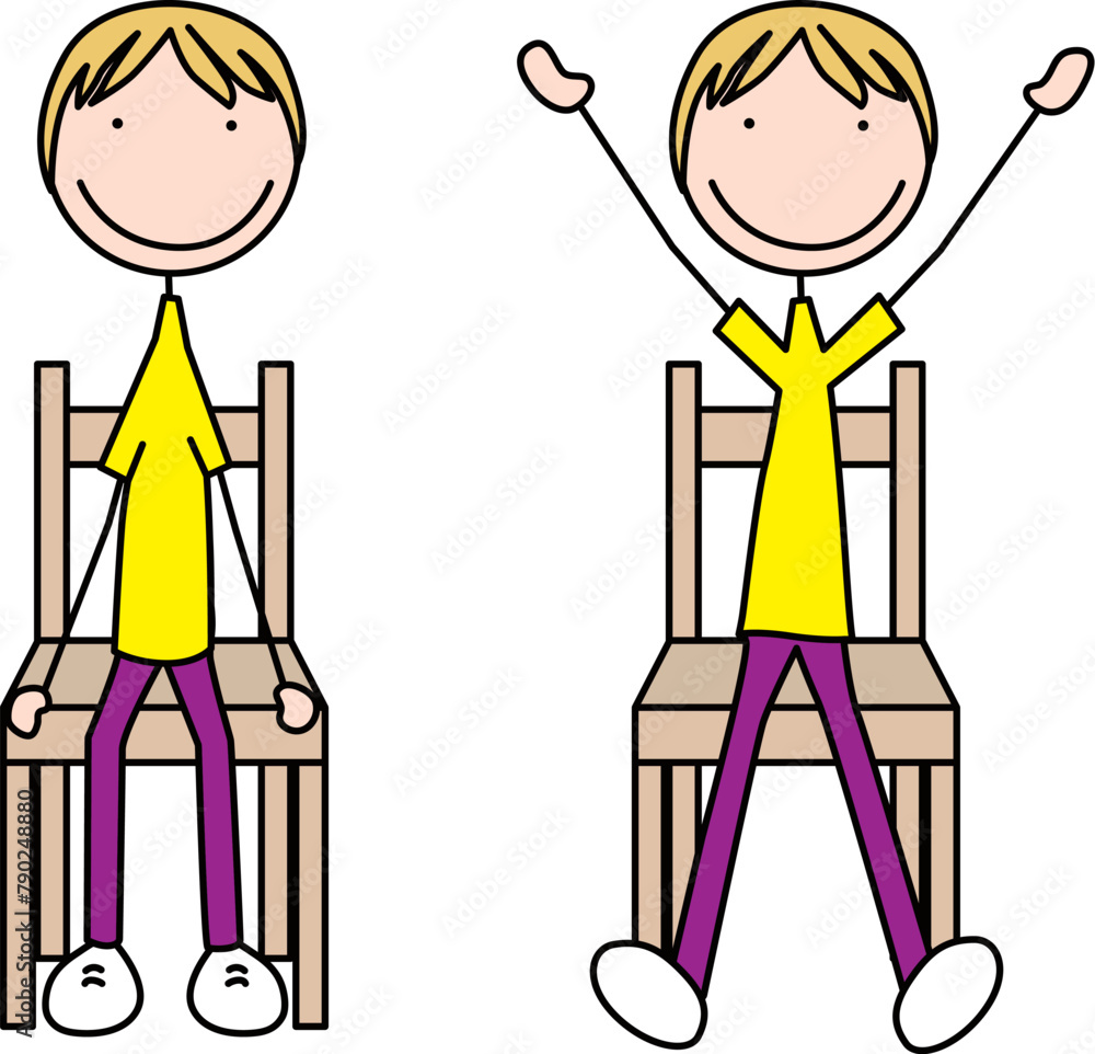 Cartoon vector illustration of a boy exercising - seated jumping jacks ...