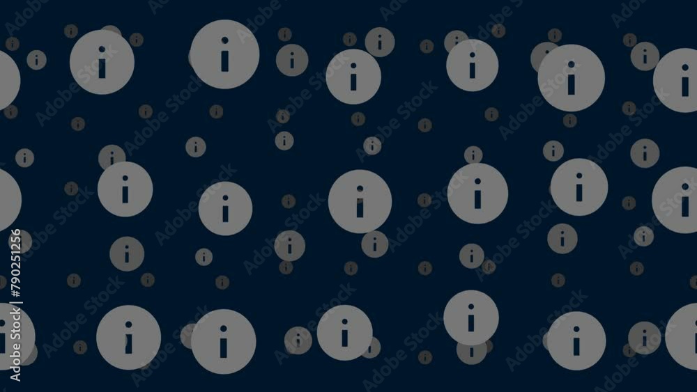 Info symbols float horizontally from left to right. Parallax fly effect. Floating symbols are ...