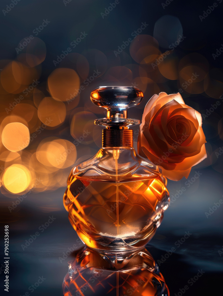 Feminine perfume bottle with a rose cologne fragrance as a vintage ...