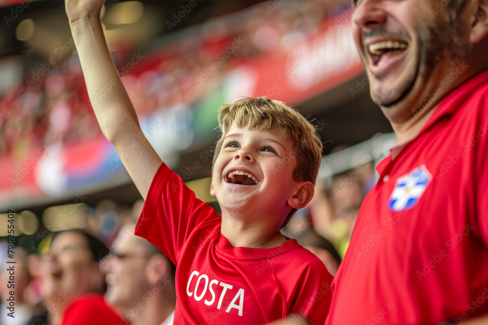 Costa Rican football soccer fans in a stadium supporting the national ...