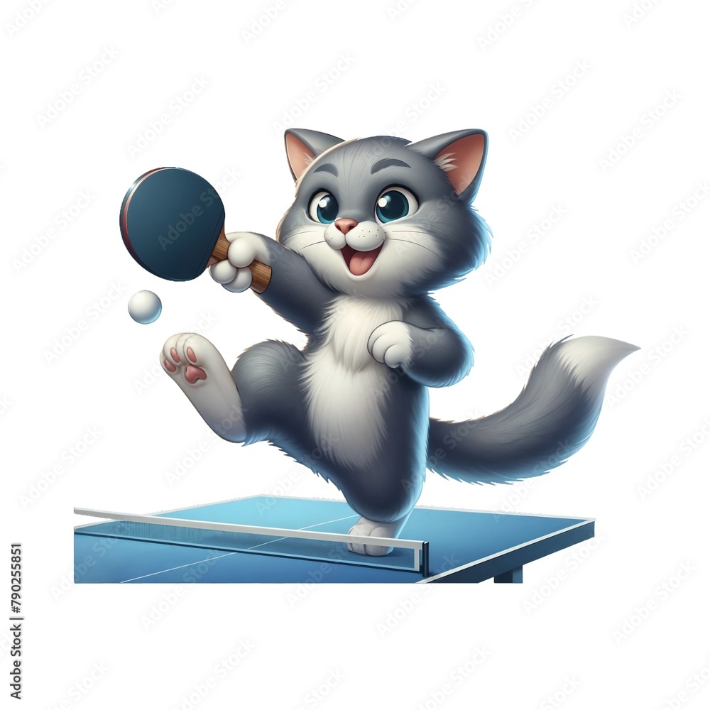 Cartoon cat playing ping pong, AI-generated. Stock Illustration | Adobe ...