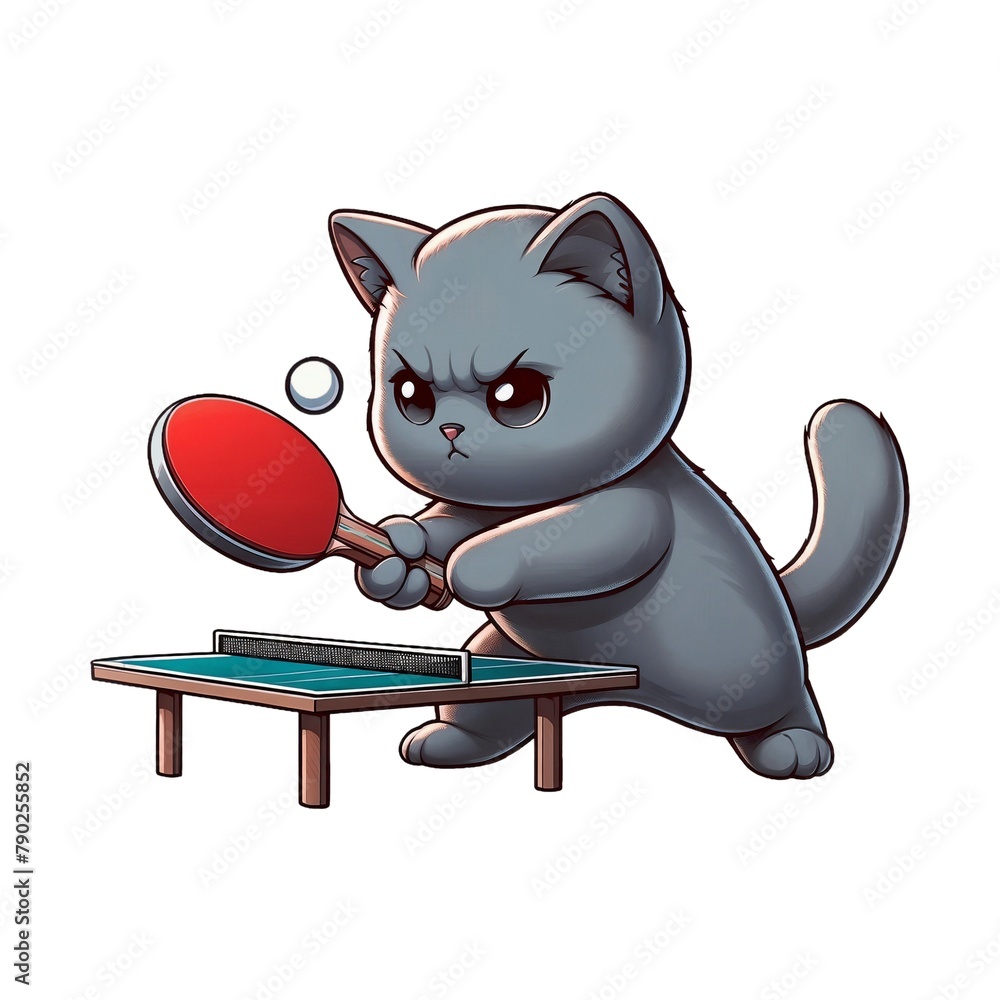 Cartoon cat playing ping pong, AI-generated. Stock Illustration | Adobe ...