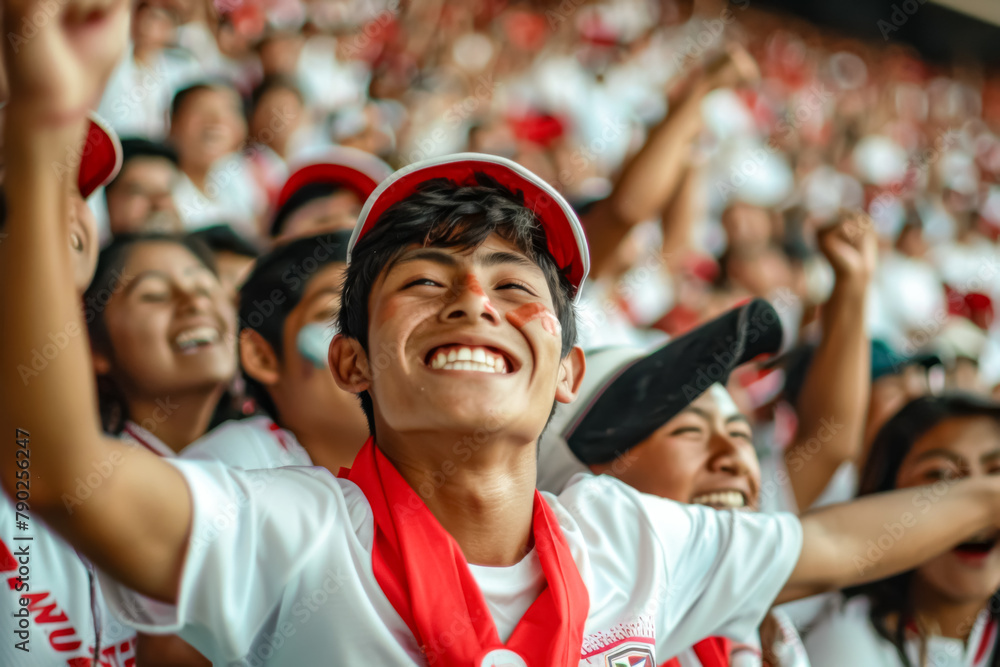 Peruvian football soccer fans in a stadium supporting the national team ...