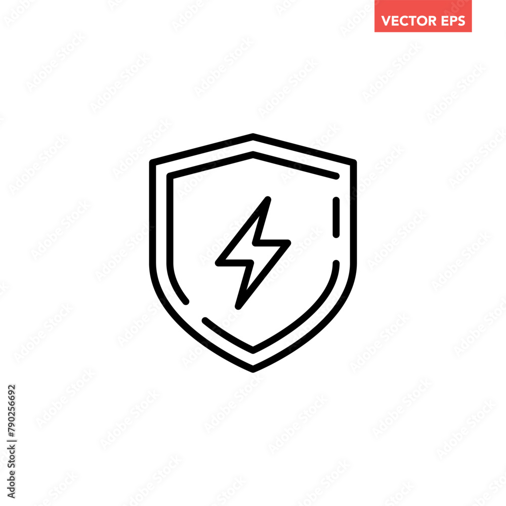 Black single electric shield line icon, electric station or voltage ...