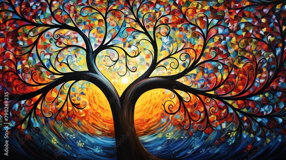 Abstract painting of the Tree of Lifevibrant swirls of color ...