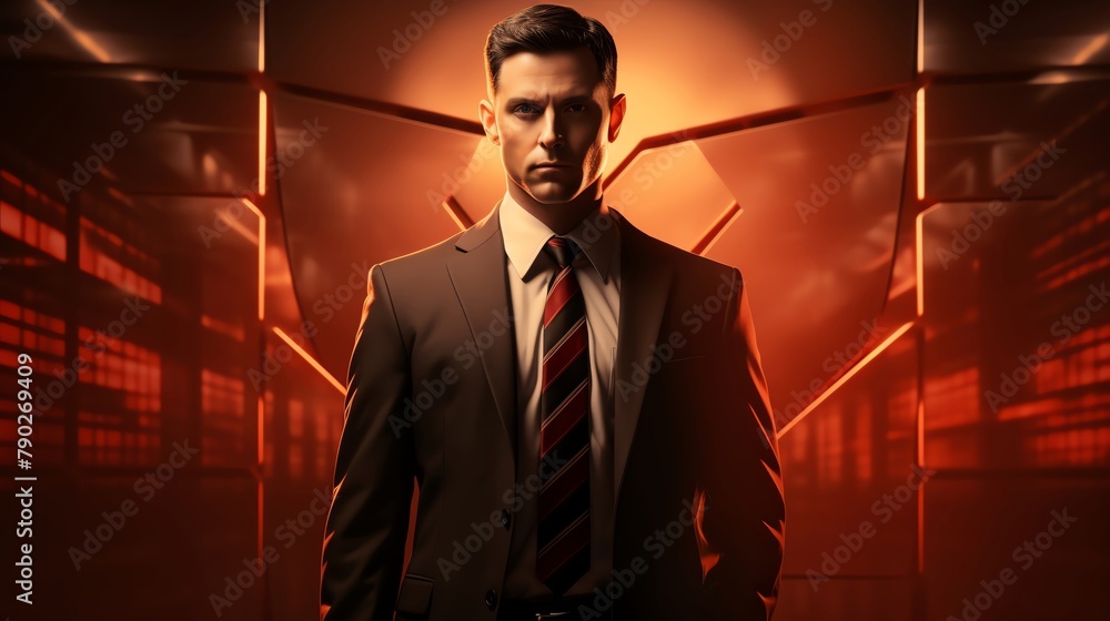 Artistic depiction of a security badge casting a superhero shadow ...