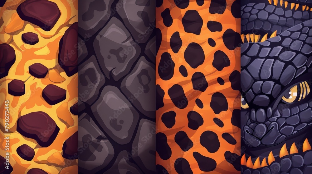 Set of seamless patterns with leopard, tiger and snake skin textures ...