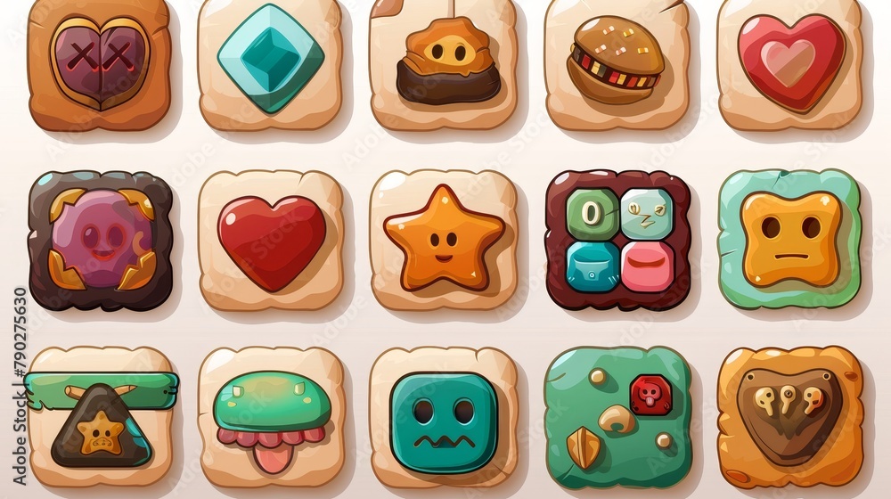 This is an illustration of a cookie game interface cartoon. This ...