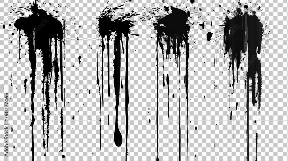 Design elements isolated on transparent background, black ink splatters ...