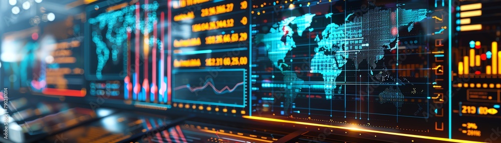 A detailed business analytics dashboard on a tablet showing vibrant ...