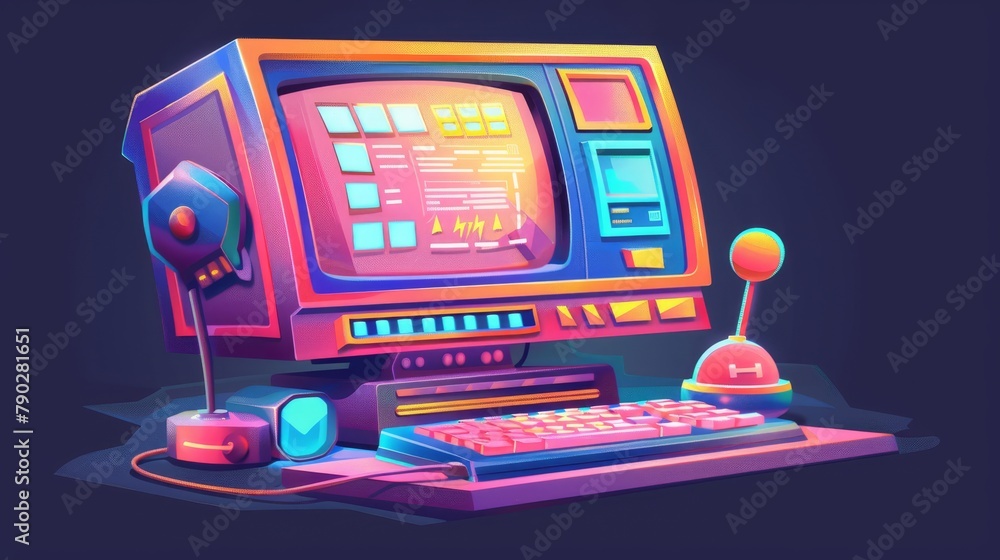 The graphic style of this retro computer screen interface is in the 90s ...