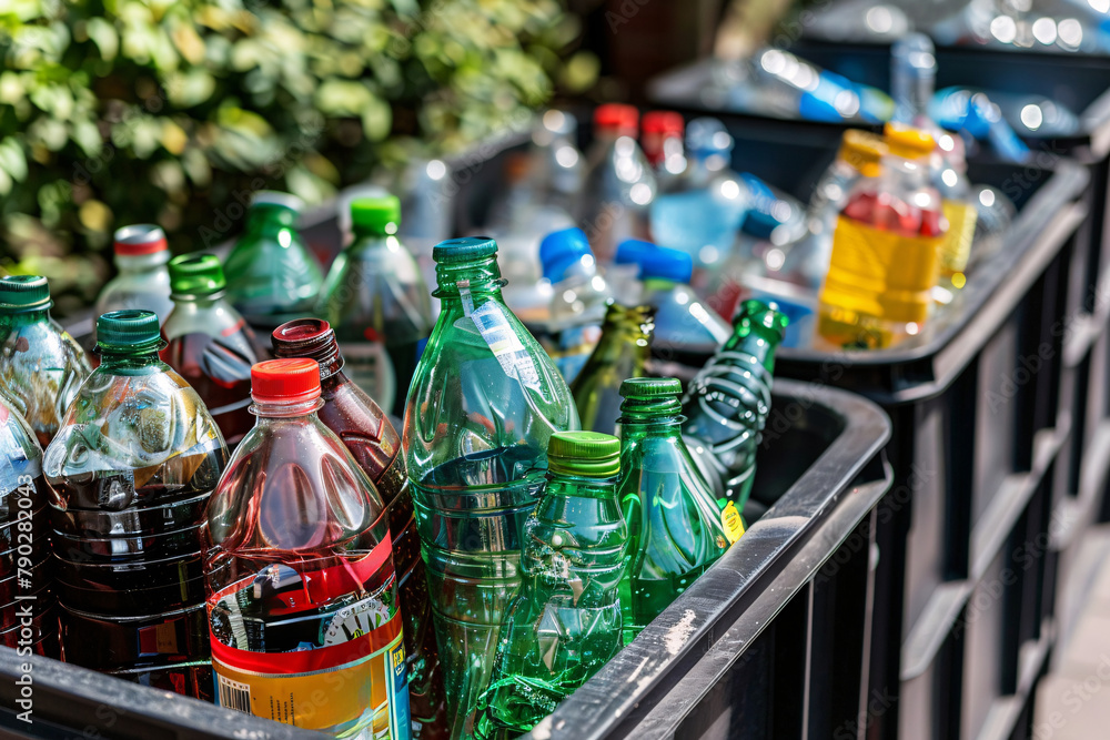 Plastic bottles in recycle bin, Plastic waste recycling concept ...