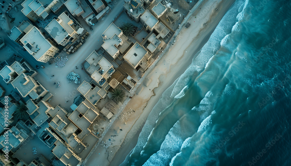 Drone's Eye View: Tranquil Ocean Waves Kiss a Dusty Middle Eastern ...