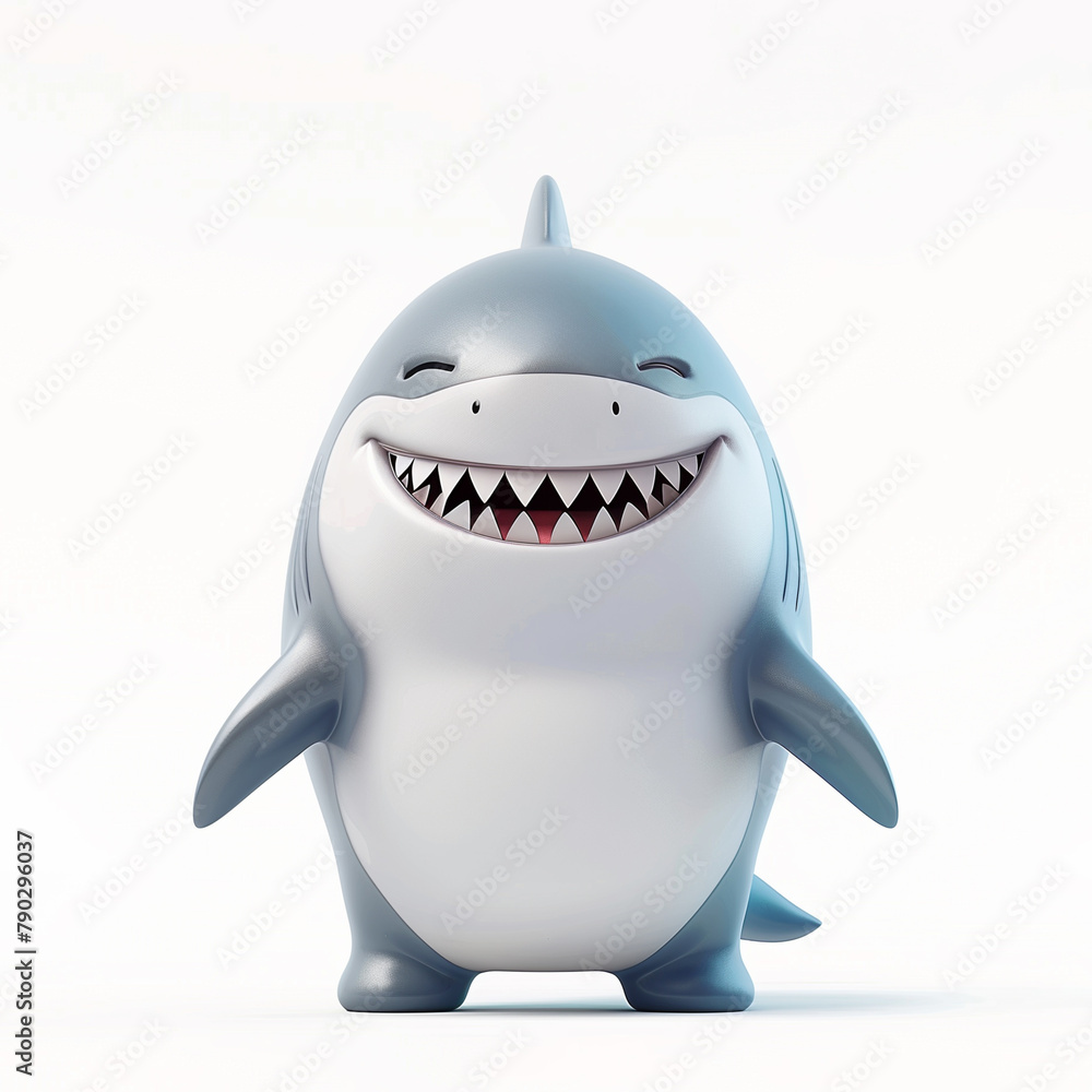 Funny laughing shark character standing on its tail, isolated 3d object ...
