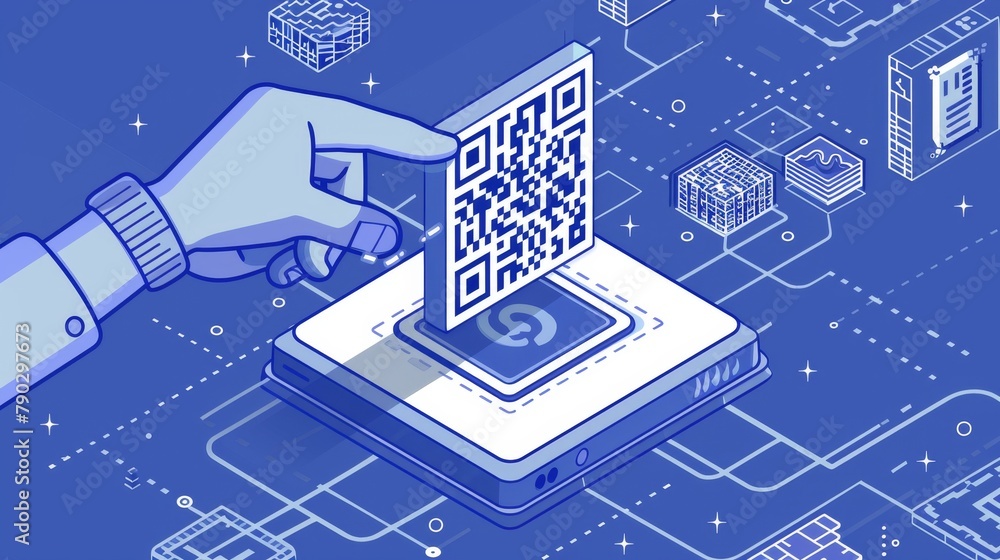 An isometric QR code generator, hand push on the screen using the ...