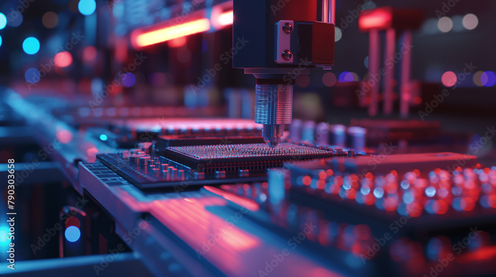 Detailed shots of AI-enabled inspection stations in a chip ...