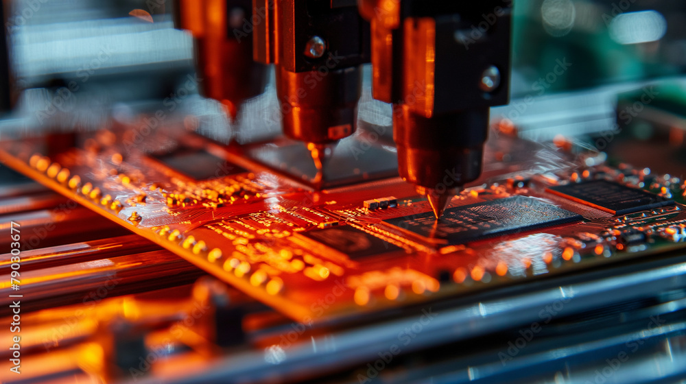 The automated assembly line integrates AI-enhanced microchips onto ...