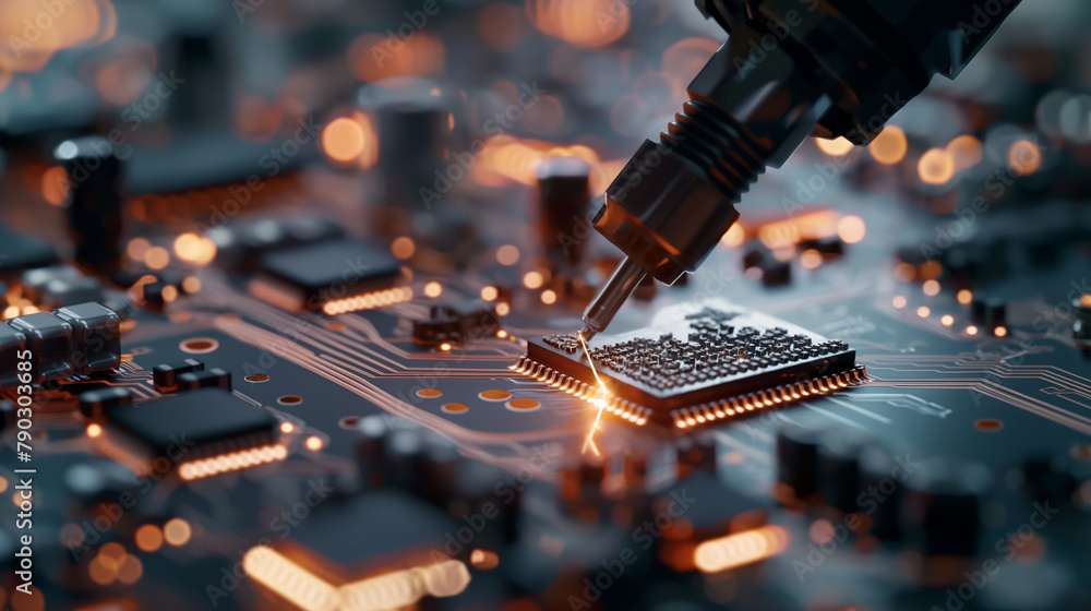 The automated assembly line integrates AI-enhanced microchips onto ...