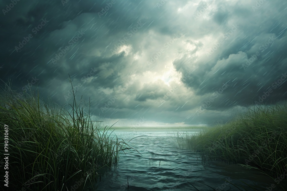 This photo captures a painting of storm clouds gathering above a vast ...