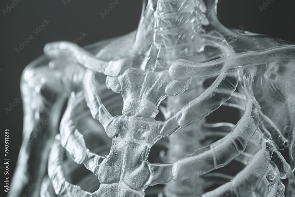 This x-ray image displays a detailed view of the human skeleton ...