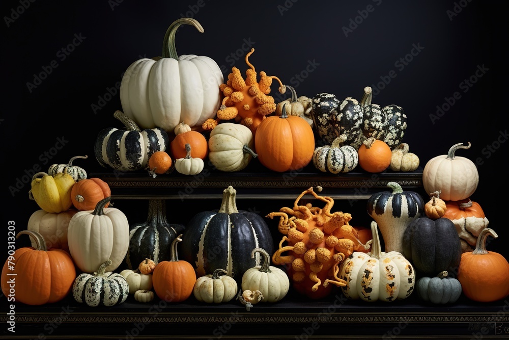 Arrange a variety of pumpkins of different sizes and shapes along the ...