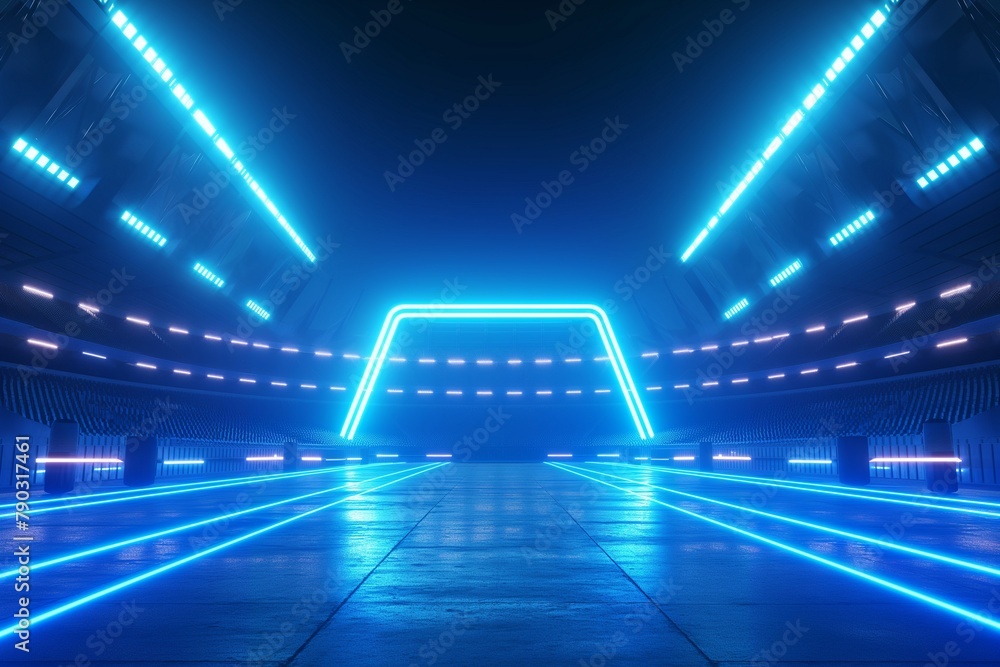 Abstract blue neon stadium background, neon blue background, background ...