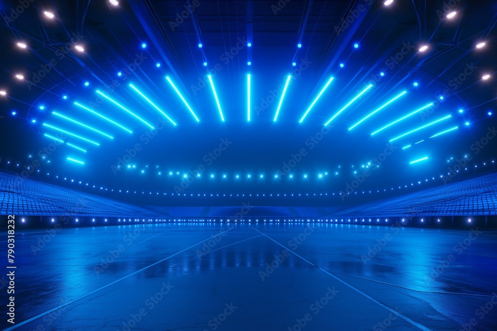 Abstract blue neon stadium background, neon blue background, background ...