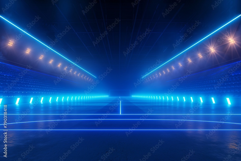 Abstract blue neon stadium background, neon blue background, background ...