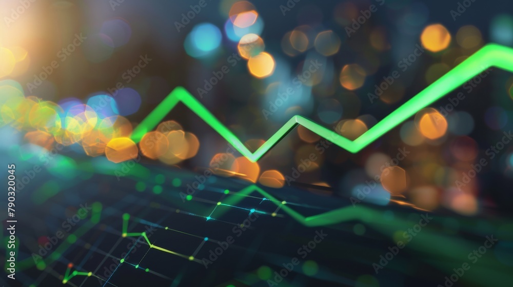 Financial growth graph: A rising green line on a business chart ...
